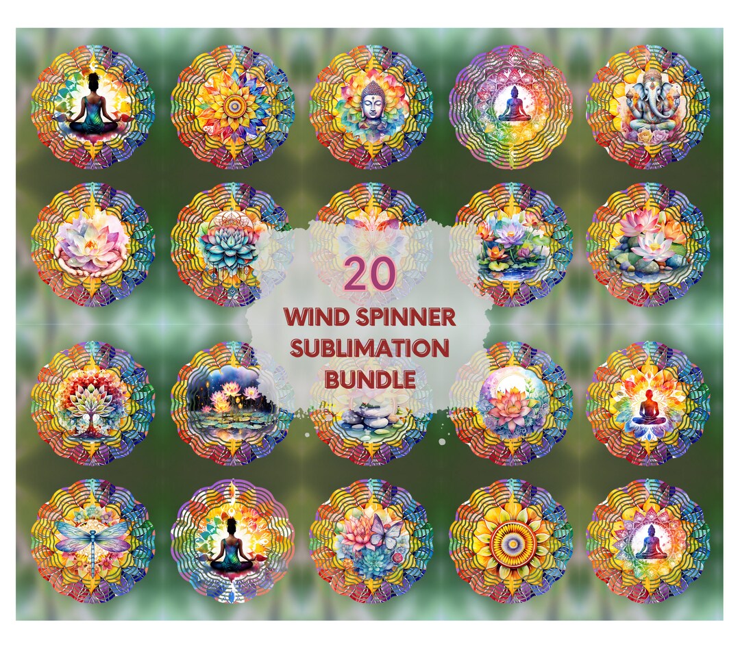 Bundle 20 File for Yoga Wind Spinner Sublimation Designs, 20 PNG Buddha ...