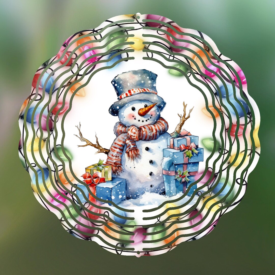 Snowman Christmas Lights Wind Spinner Sublimation Design Digital ...