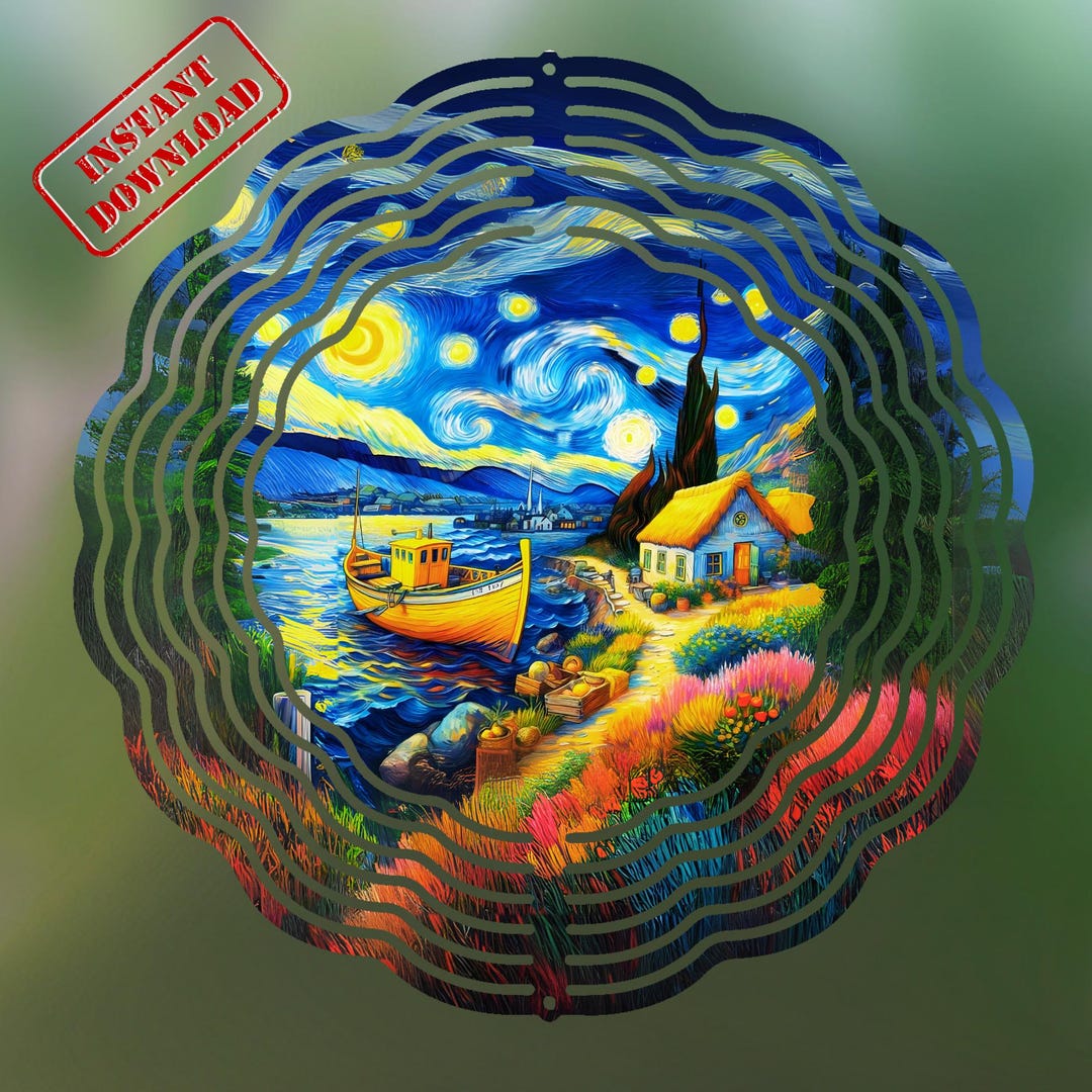 Starry Night Landscape Wind Spinner Sublimation Design Png, Starry ...