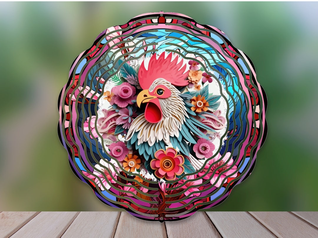 Watercolor Rooster Wind Spinner Sublimation Design, Chicken Windspinner ...