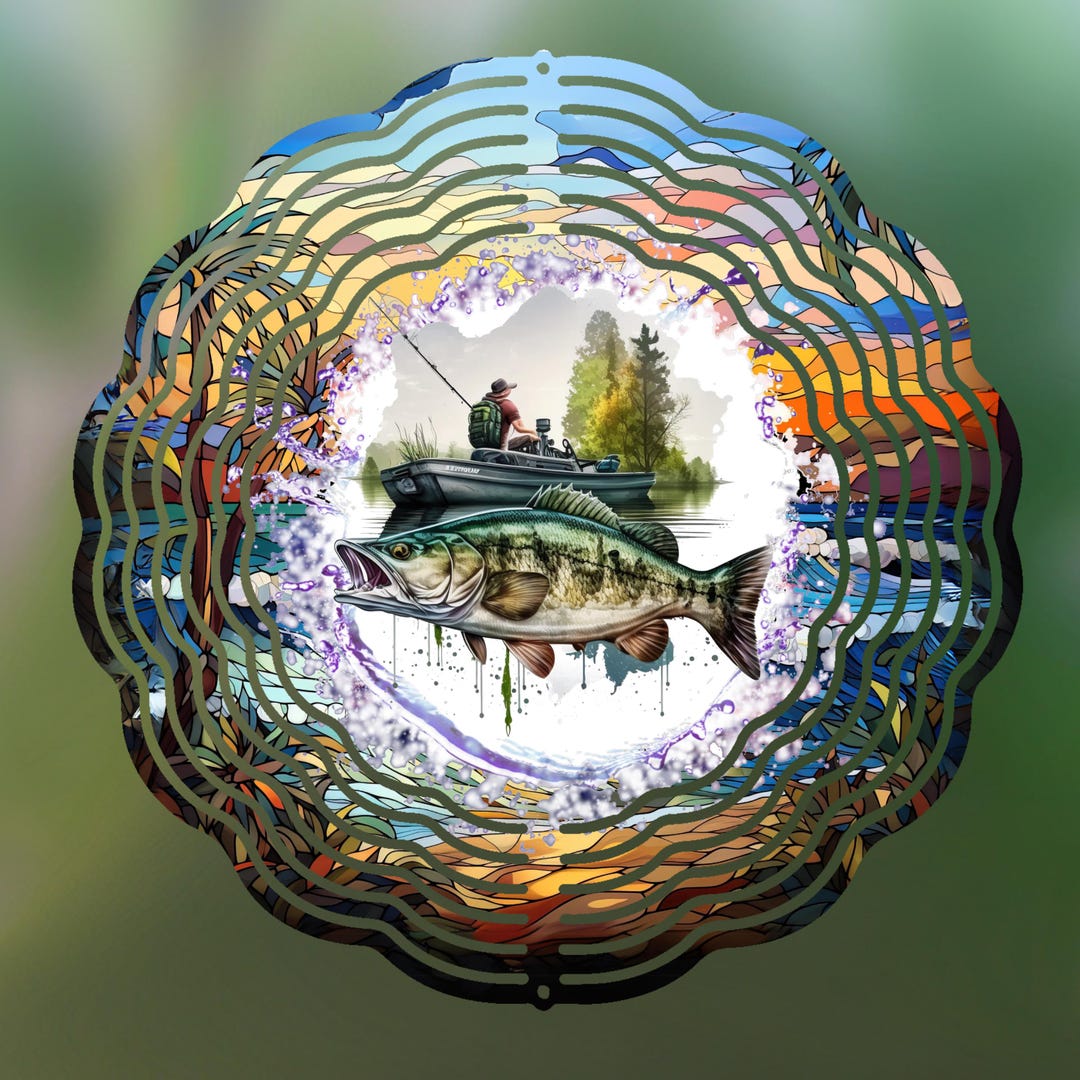 Fisherman Fishing in Lake Windspinner PNG for Sublimation, Bass Fish ...