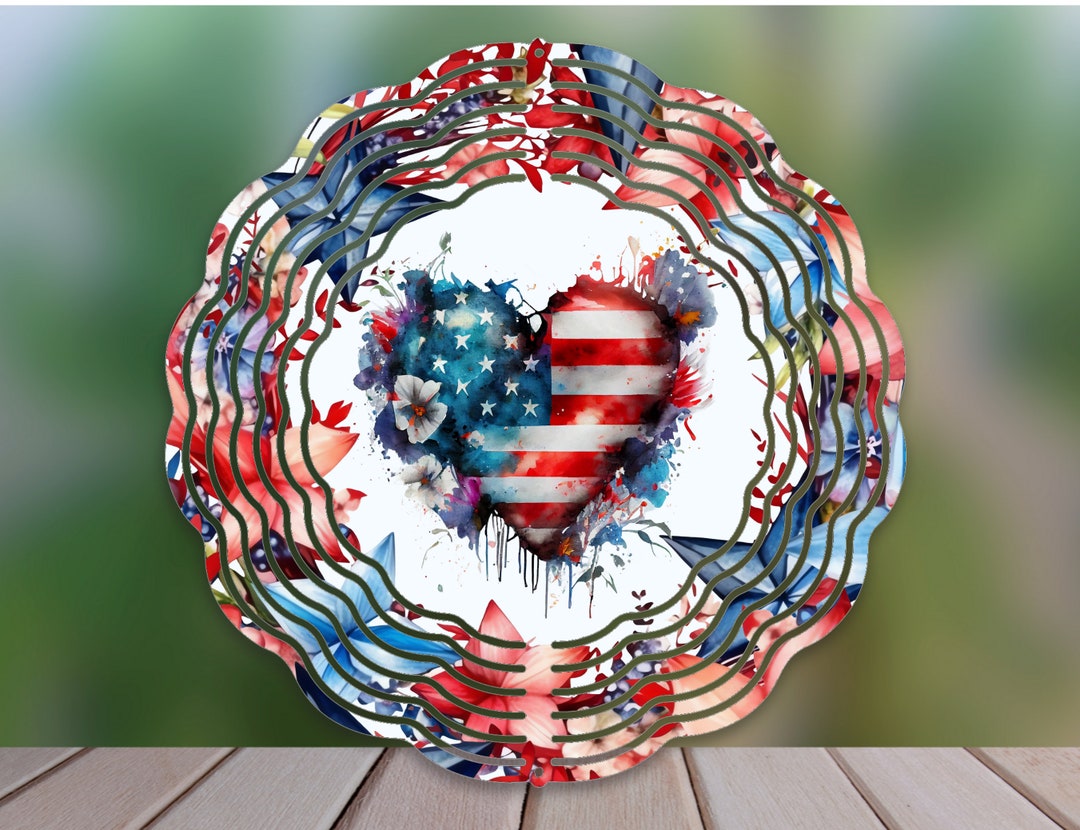 Patroitic Heart Wind Spinner Sublimation Design, American Flag Wind ...