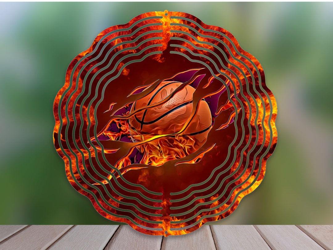 Basketball Wind Spinner Sublimation Design, Basketball Ball in Flames ...