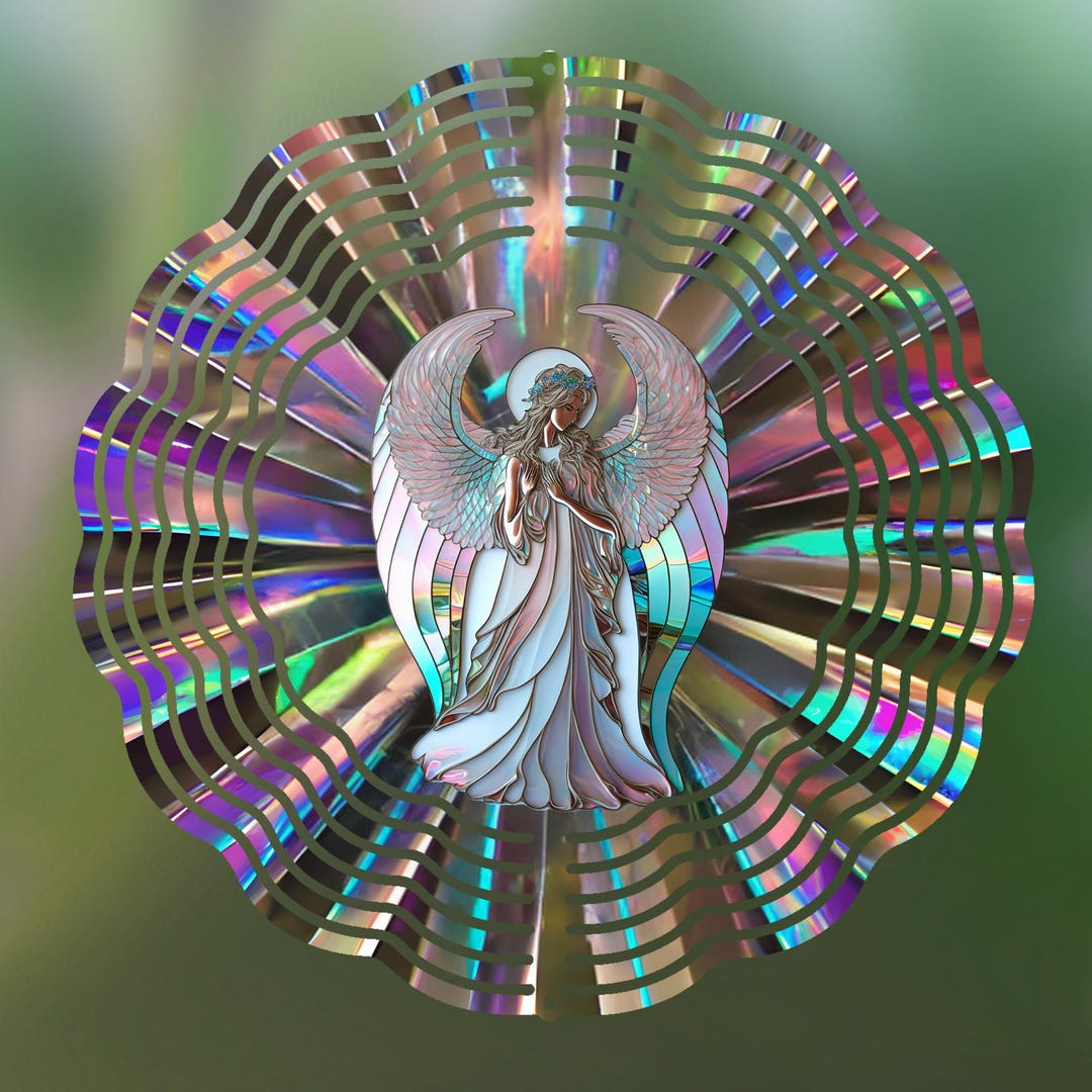 Stained Glass Angel Wind Spinner Sublimation Design (PNG Digital ...