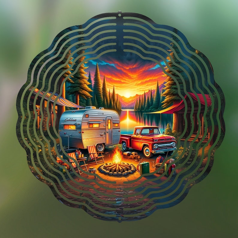 Sunset at Camp Wind Spinner Sublimation Design, Happy Camper ...