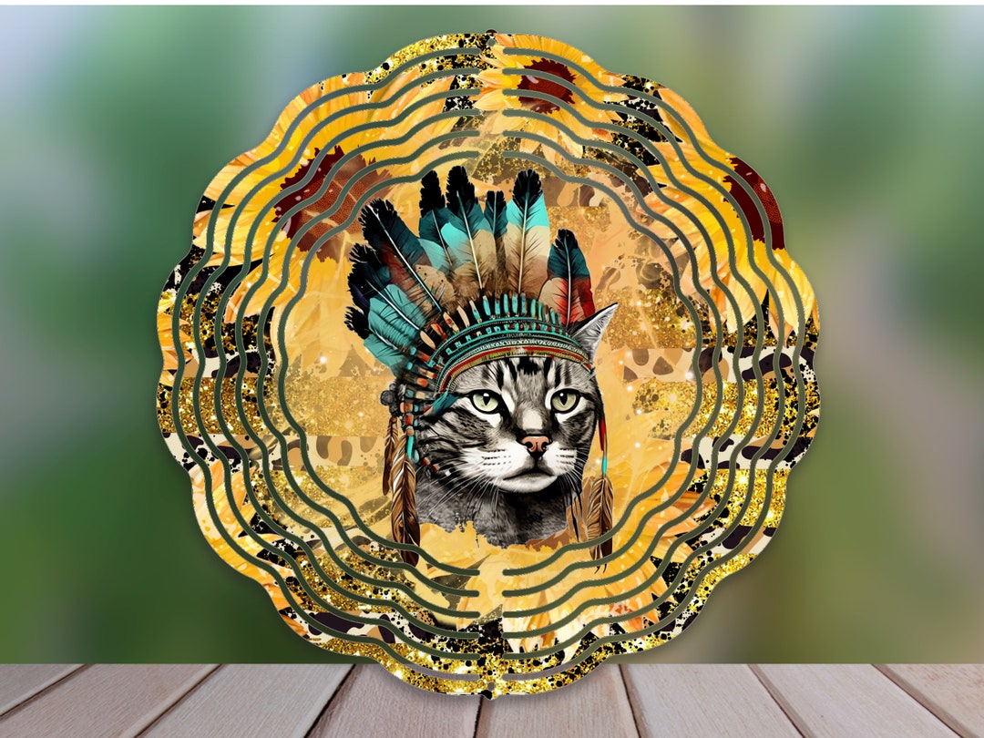Native American Cat Wind Spinner Sublimation Design, Cat Wind Spinner ...