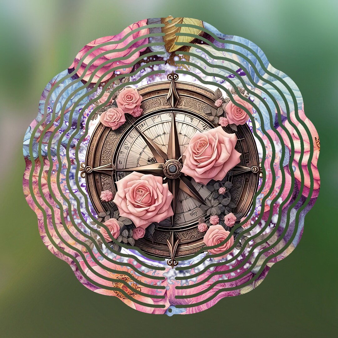 Pink Roses Compass Wind Spinner Sublimation Design (PNG Digital ...