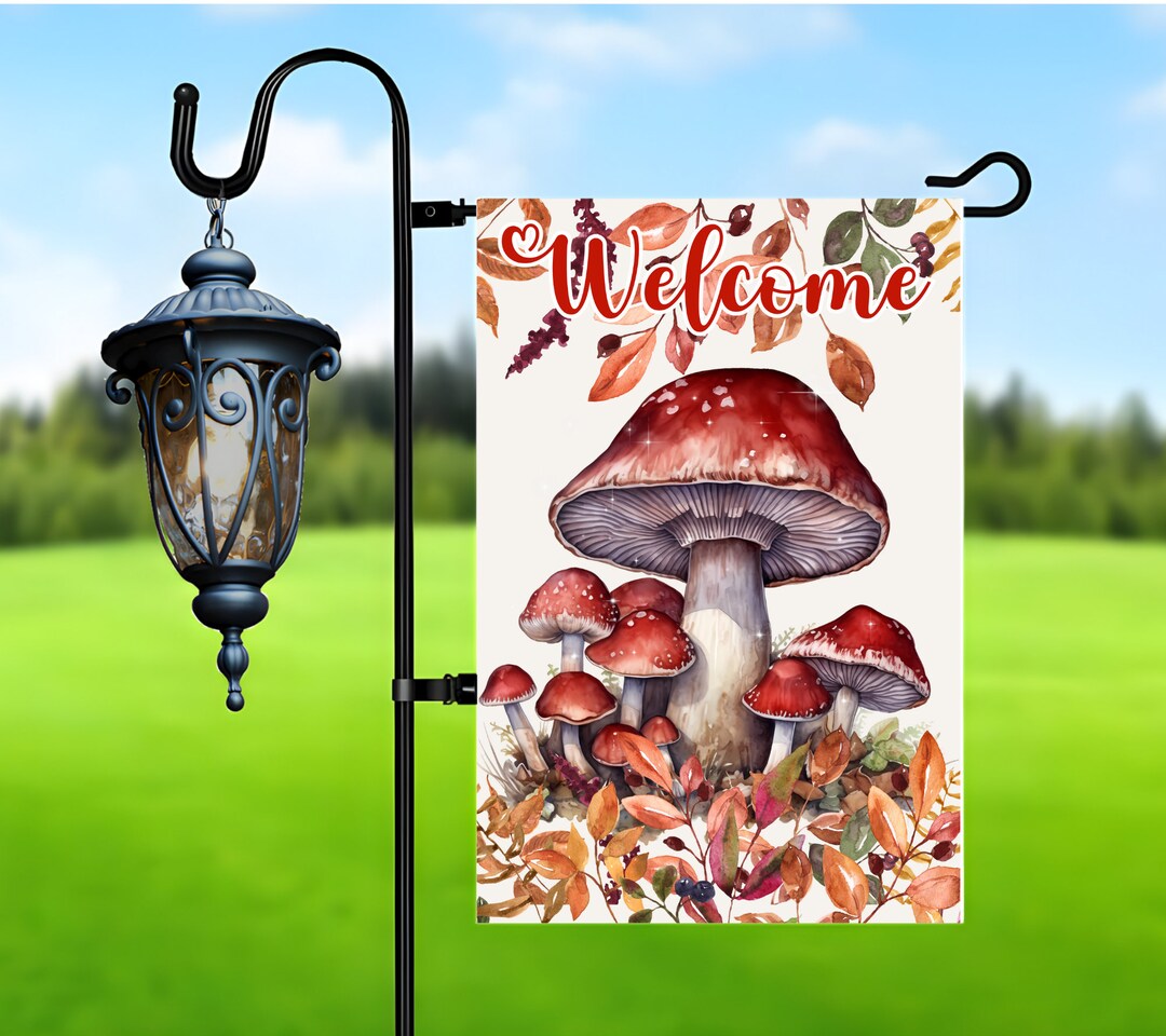 Watercolor Mushroom Garden Flag: Autumn Welcome Design (PNG Digital ...