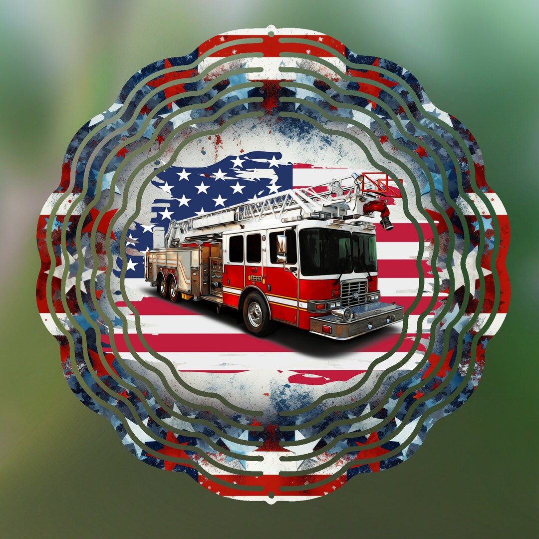 Fire Truck Wind Spinner Sublimation Design, Firefighter Windspinner PNG ...