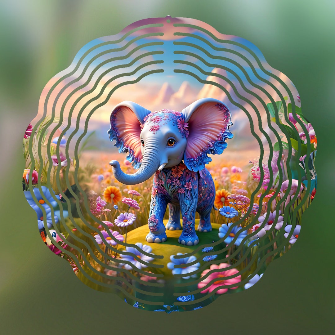 3D Baby Elephant Wind Spinner Sublimation Design, Floral Elephant ...