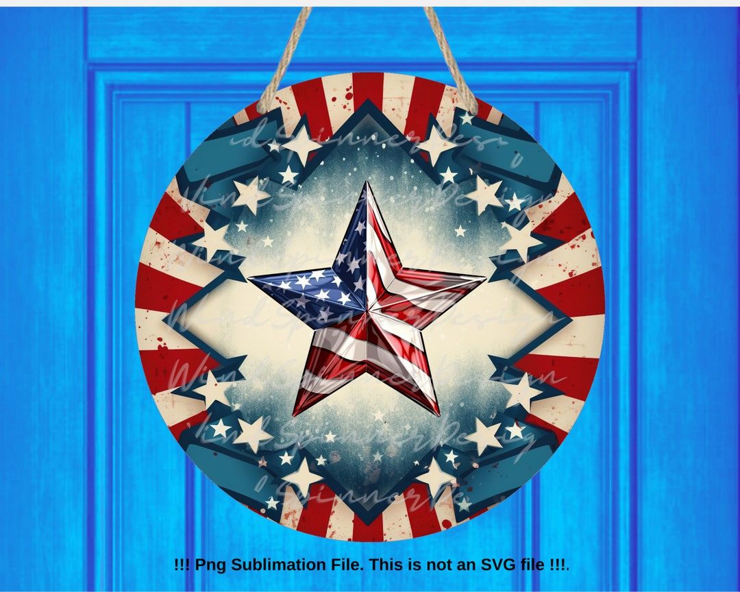 American Flag Star Round Door Hanger Sublimation Design, American Star ...