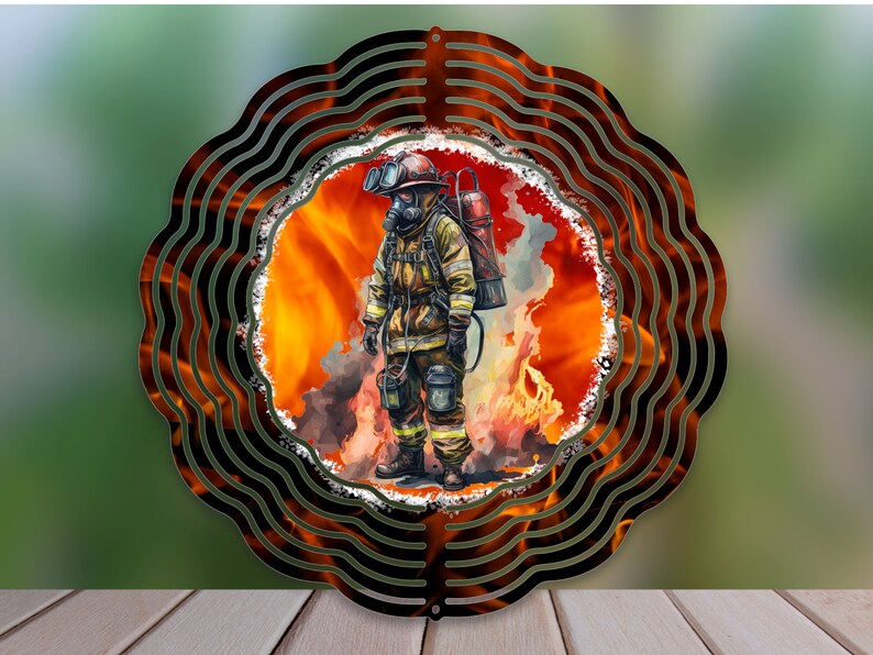 Firefighter Wind Spinner Sublimation Design, Fireman Windspinner PNG ...