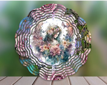 Angel Wind Spinner Sublimation Design, Pink Roses Angel Windspinner PNG ...