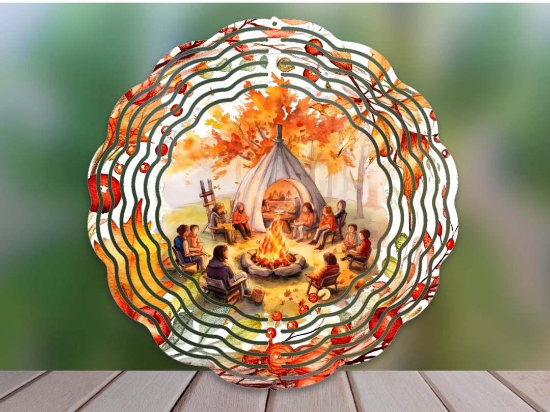 Camping Wind Spinner Sublimation Design: Fall Campfire Scene (PNG ...