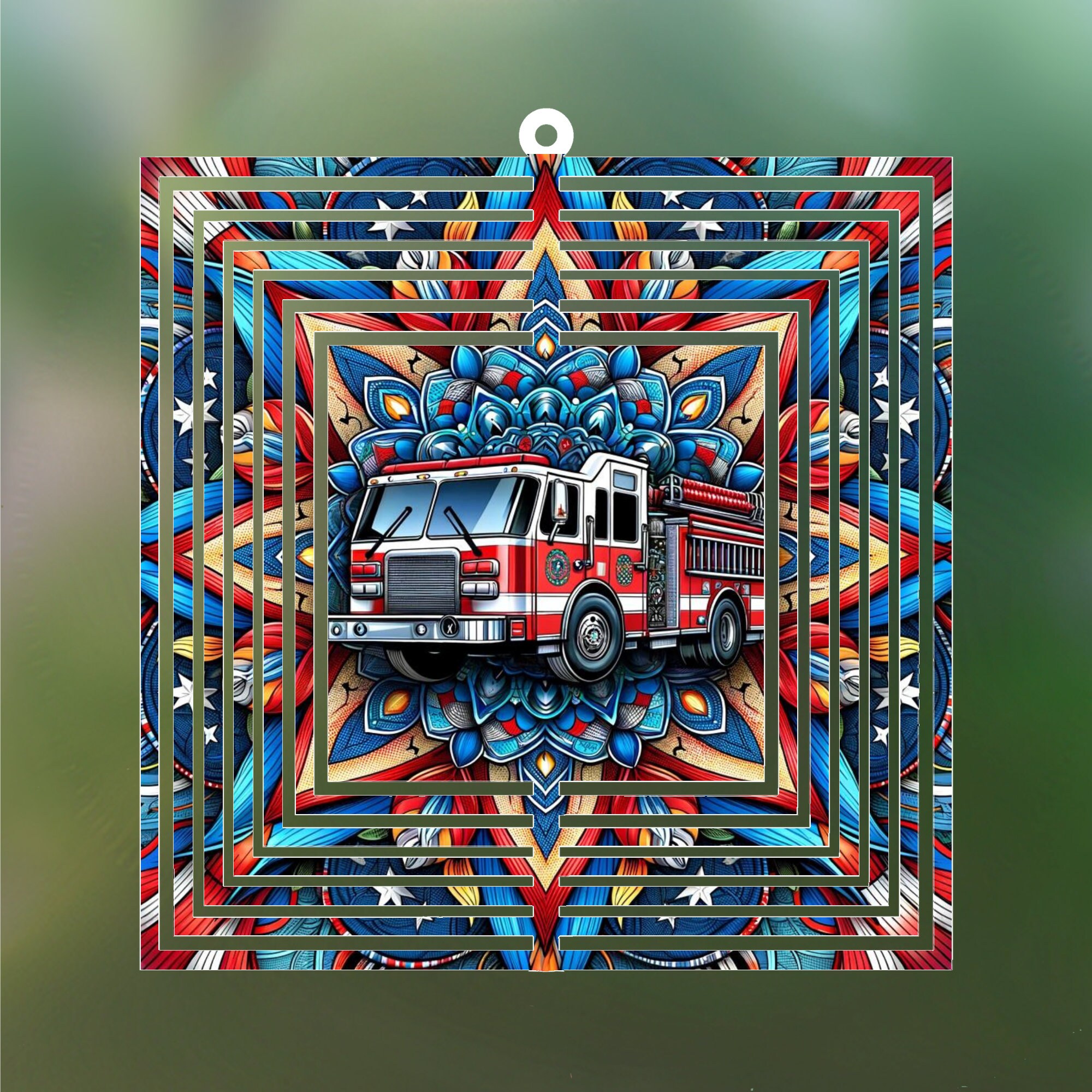 Fire Truck Mandala Wind Spinner Sublimation Design (PNG Digital ...