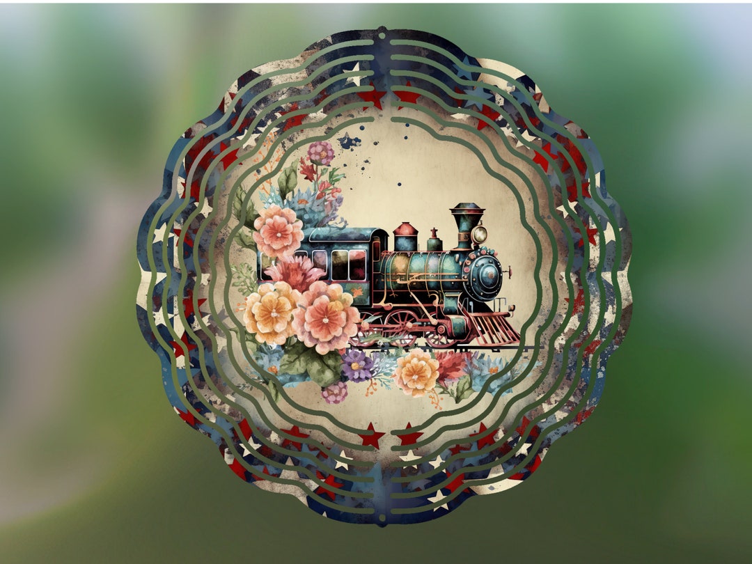 Vintage Train Wind Spinner Sublimation Design, Watercolor Vintage Train ...