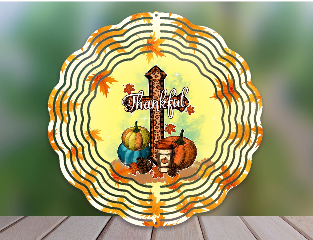 Thanksgiving Wind Spinner Sublimation Design: Thankful Cross, Pumpkin ...