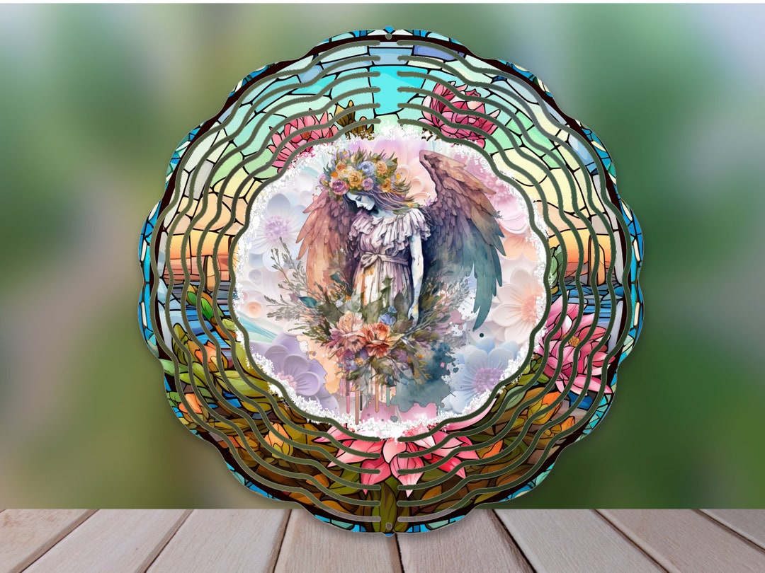 Watercolor Angel Wind Spinner Sublimation Designs, Stained Glass Angel ...