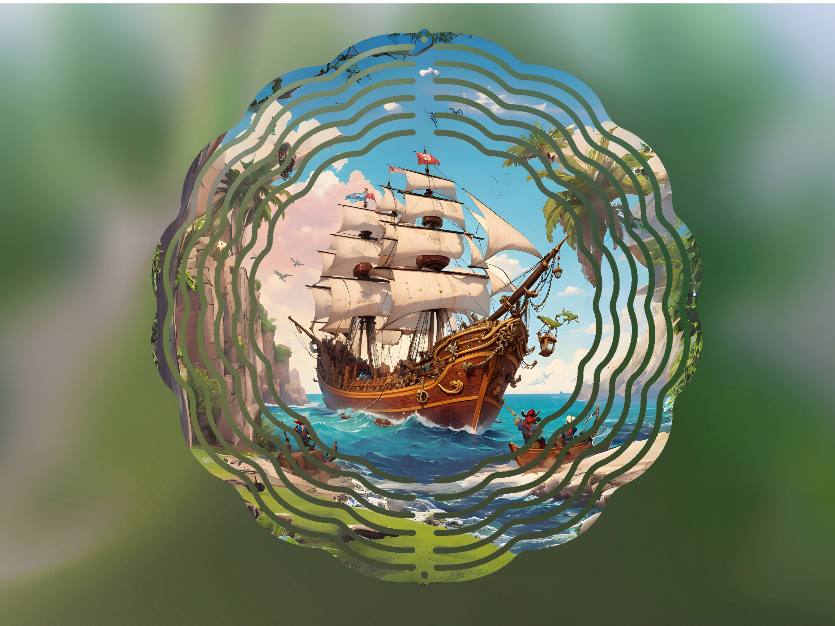 Pirate Ship Wind Spinner Sublimation Design: Tropical Galleon PNG ...