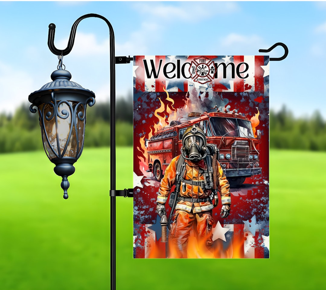 Firefighter Garden Flag Sublimation Design, Fire Department Garden Flag ...