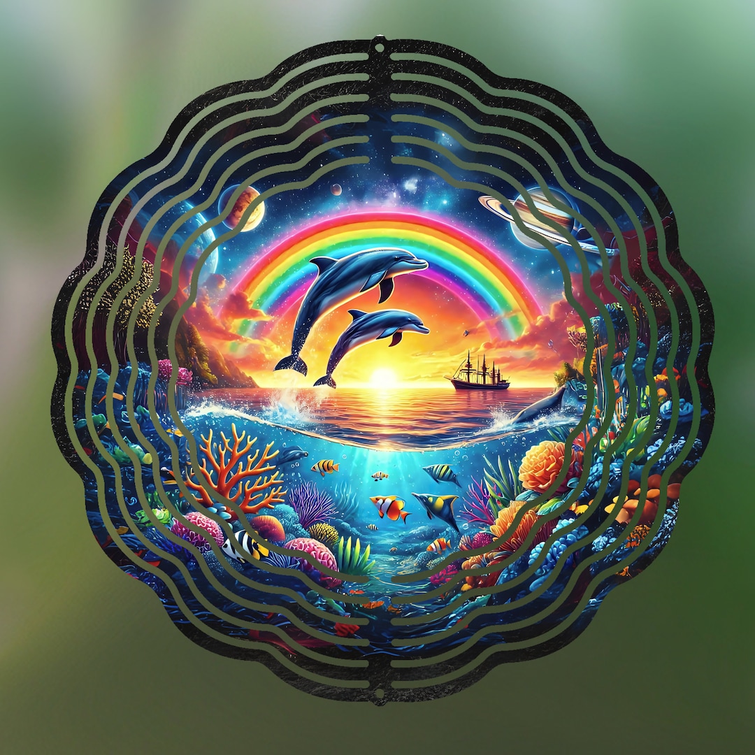 Rainbow Dolphin Wind Spinner Sublimation Design (PNG Digital Download ...