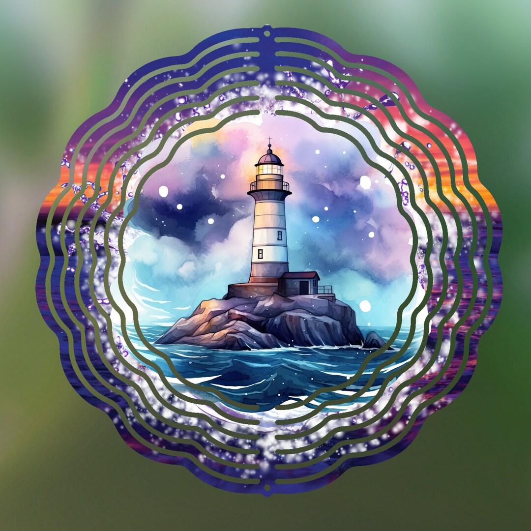 Lighthouse Wind Spinner Sublimation Design, Watercolor Lighthouse Windspinner PNG for ...