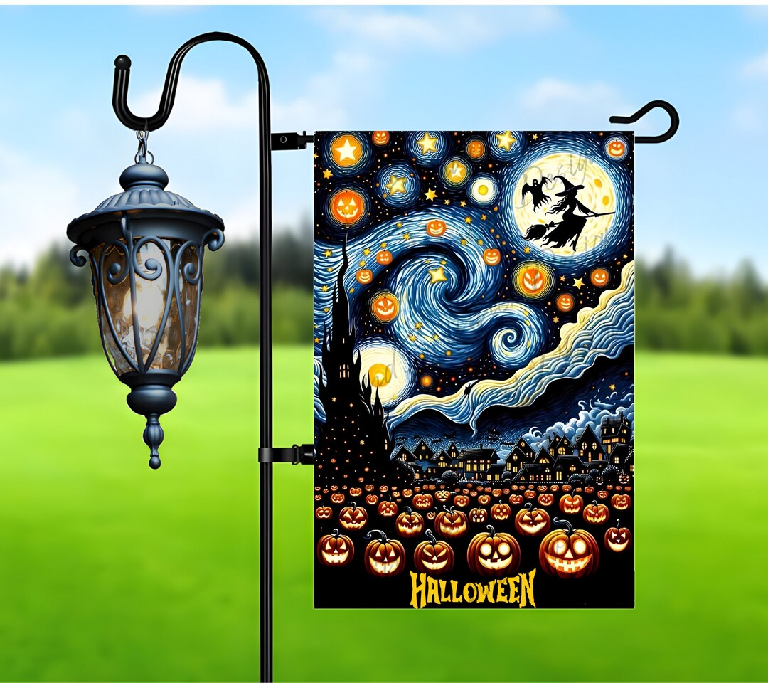 Starry Night Halloween Garden Flag Sublimation Design (PNG Digital ...