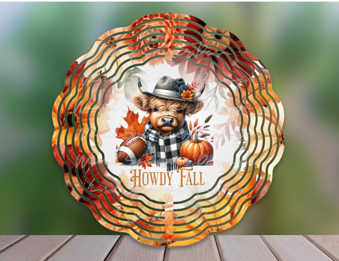 Howdy Fall Cow Wind Spinner Sublimation Design, Highland Cow Autumn ...