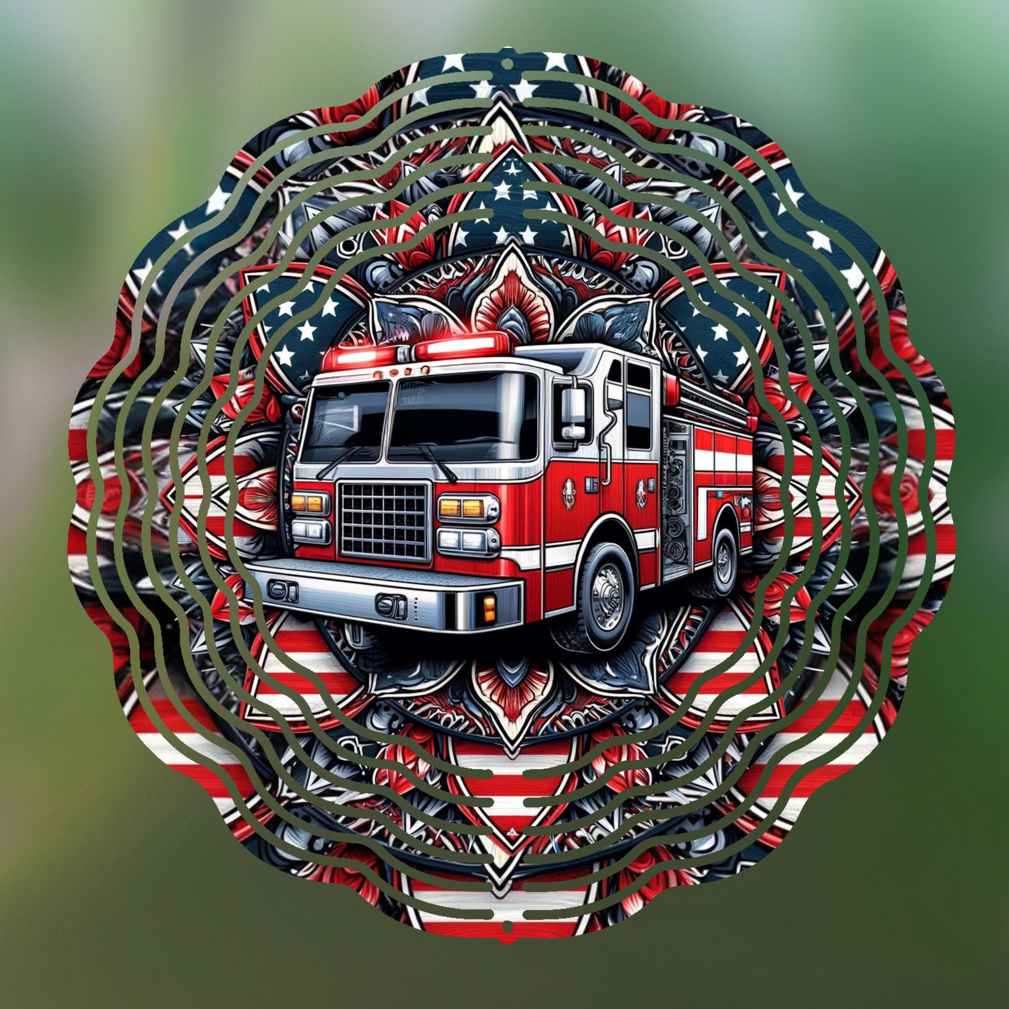 Fire Truck Mandala Wind Spinner Sublimation Design, Firefighter ...