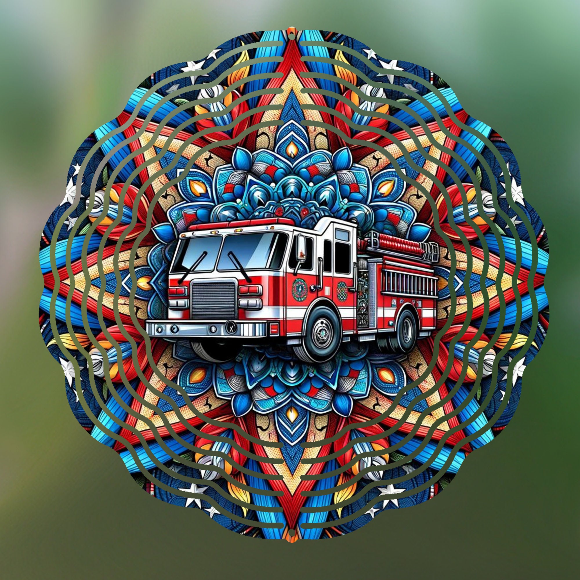 Fire Truck Mandala Wind Spinner Sublimation Design (PNG Digital ...