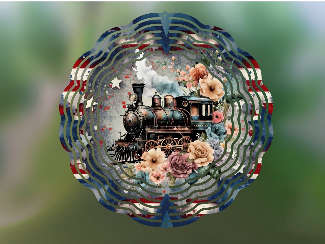 Watercolor Floral Vintage Train Wind Spinner Sublimation Design ...
