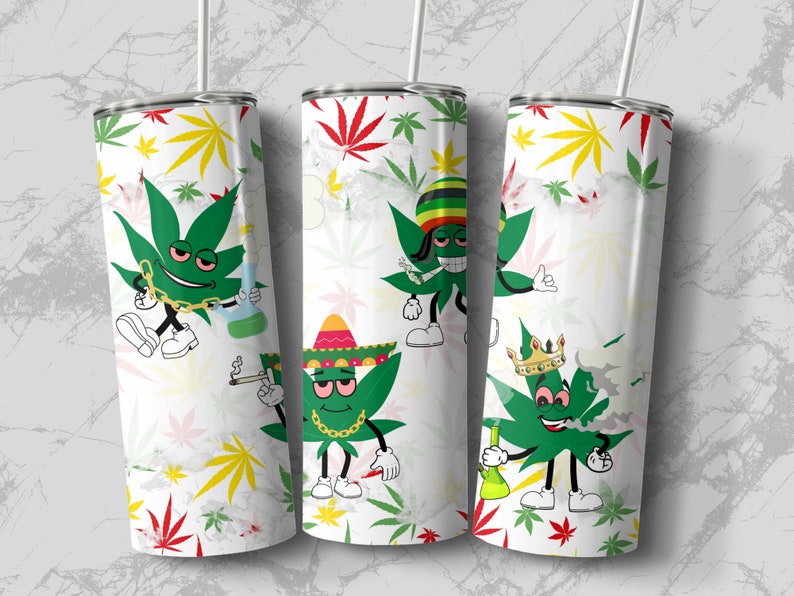 Cartoon Weed Tumbler Wrap, Cannabis Sublimation 20oz Skinny Tumbler ...