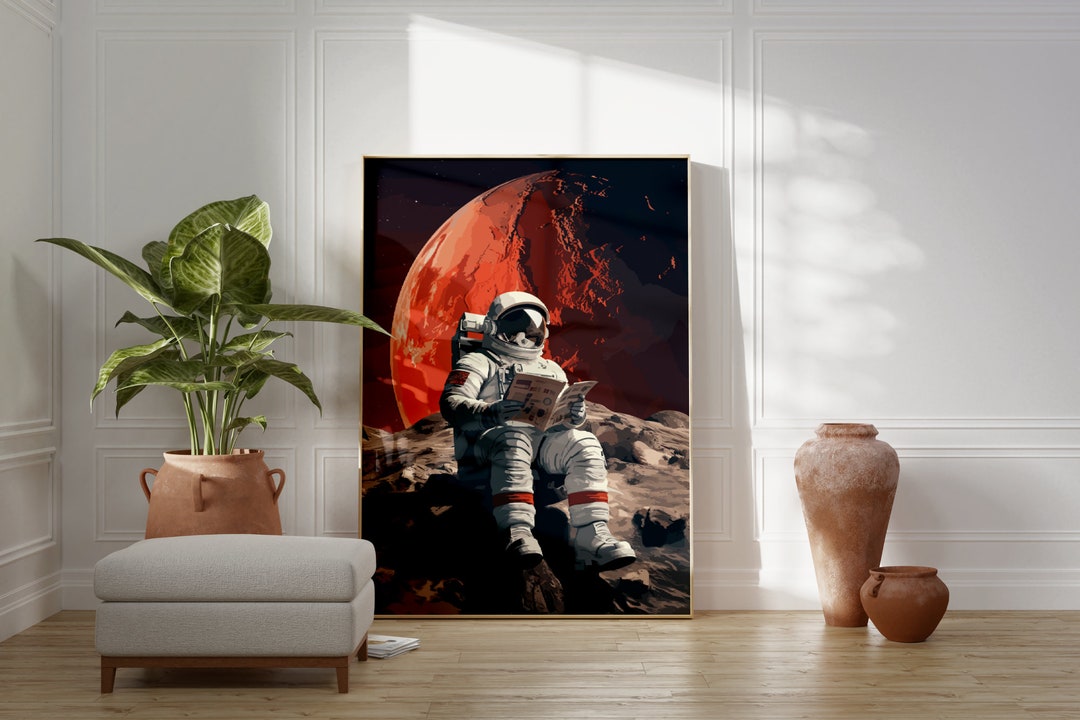 Outer Space Newspaper Astronaut Art Outer Space Gift Galaxy - Etsy