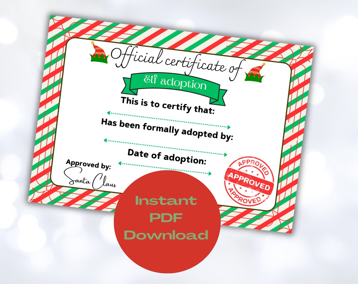 Elf Adoption Certificate, Elf Certificate, Elf Note, Adoption ...
