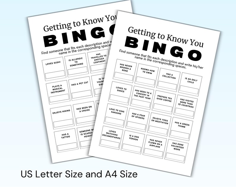 Getting to Know You Bingo, Mix and Mingle Bingo, Human Bingo ...