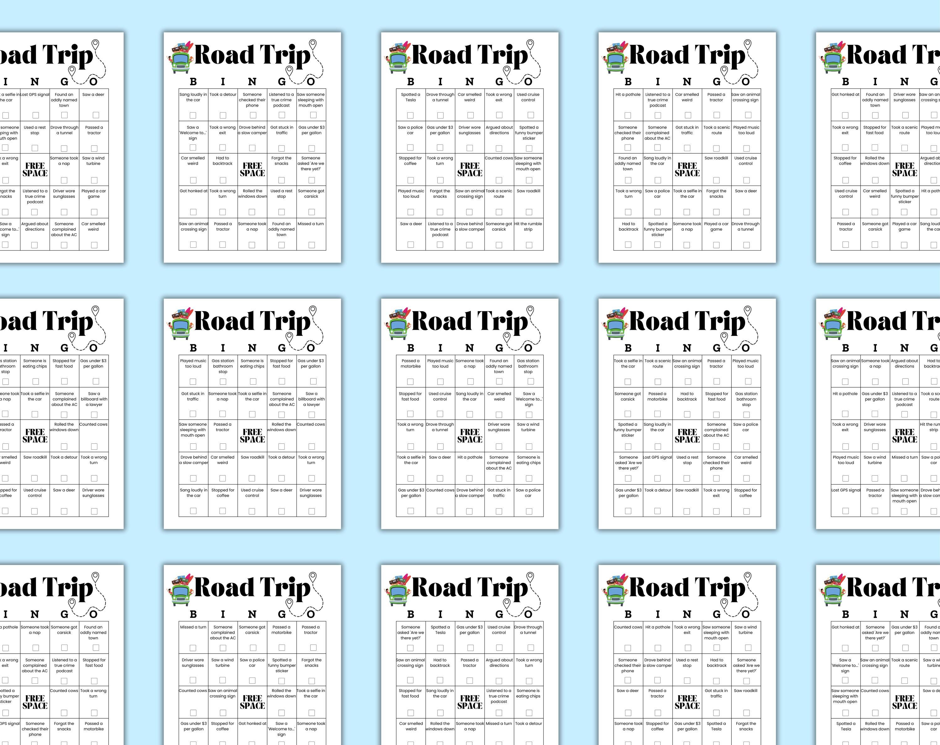 Road Trip Bingo, Car Bingo, Family Bingo, Adult Road Trip Game ...