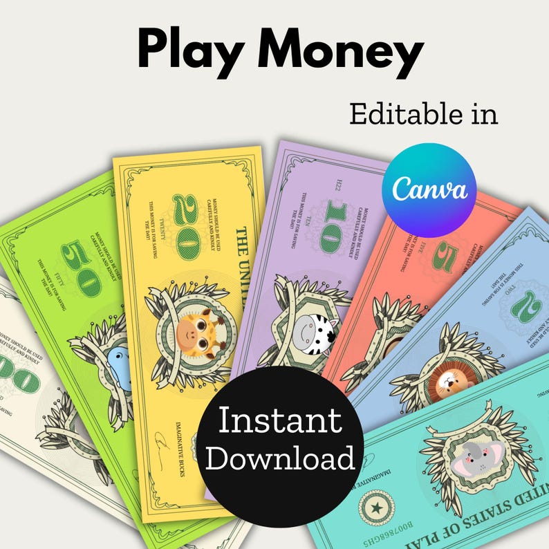 African Animal Play Money Template | Play Money Printable for Kids ...