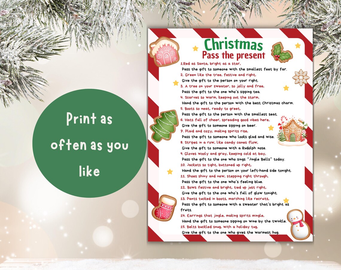 Christmas Pass the Present Game Poem (digital Download) - Etsy