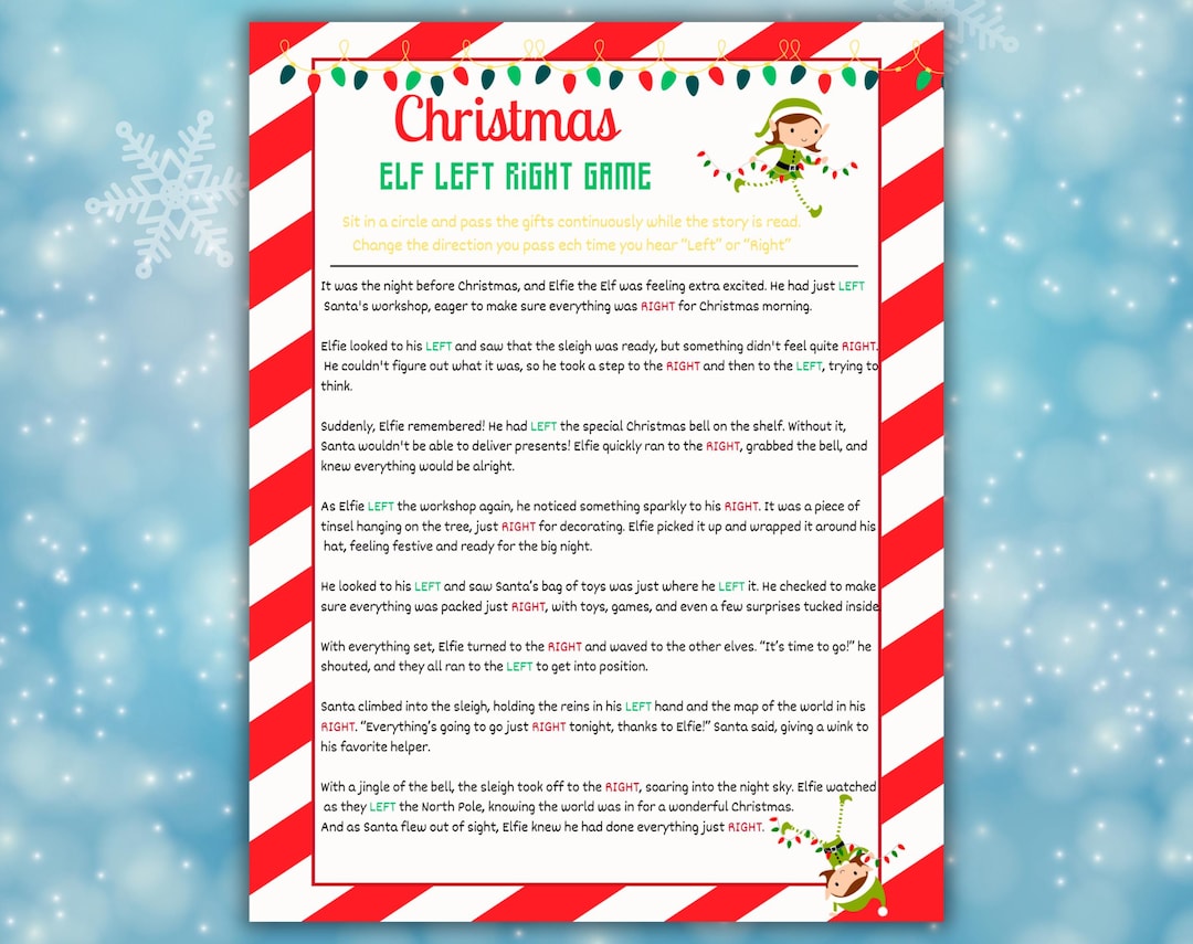 Christmas Left Right Game, Elf Left Right Game, Right Left Game, Left ...