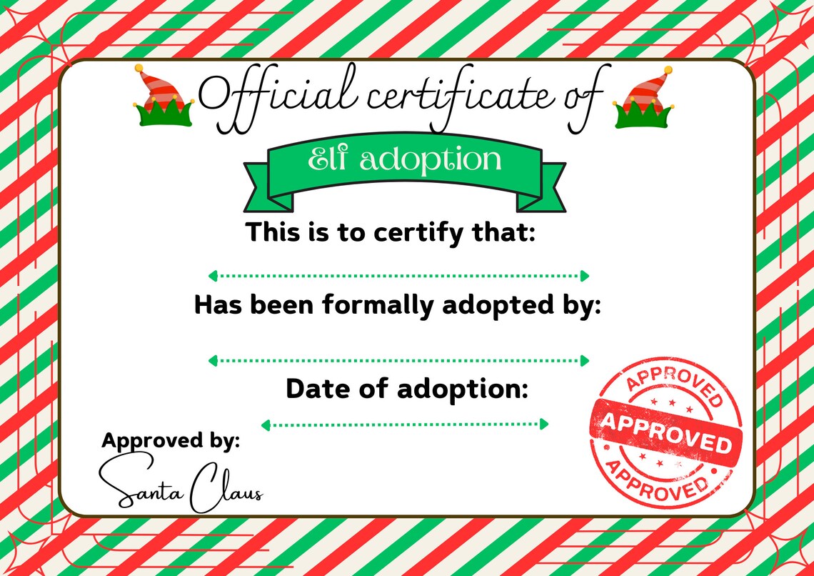 Elf Adoption Certificate, Elf Certificate, Elf Note, Adoption ...