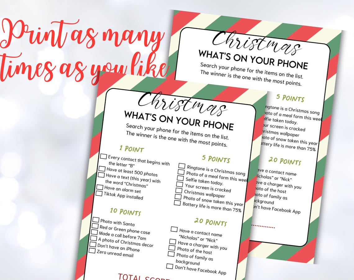Whats on Your Phone Christmas Game, Whats on Your Phone, Whats in Your ...