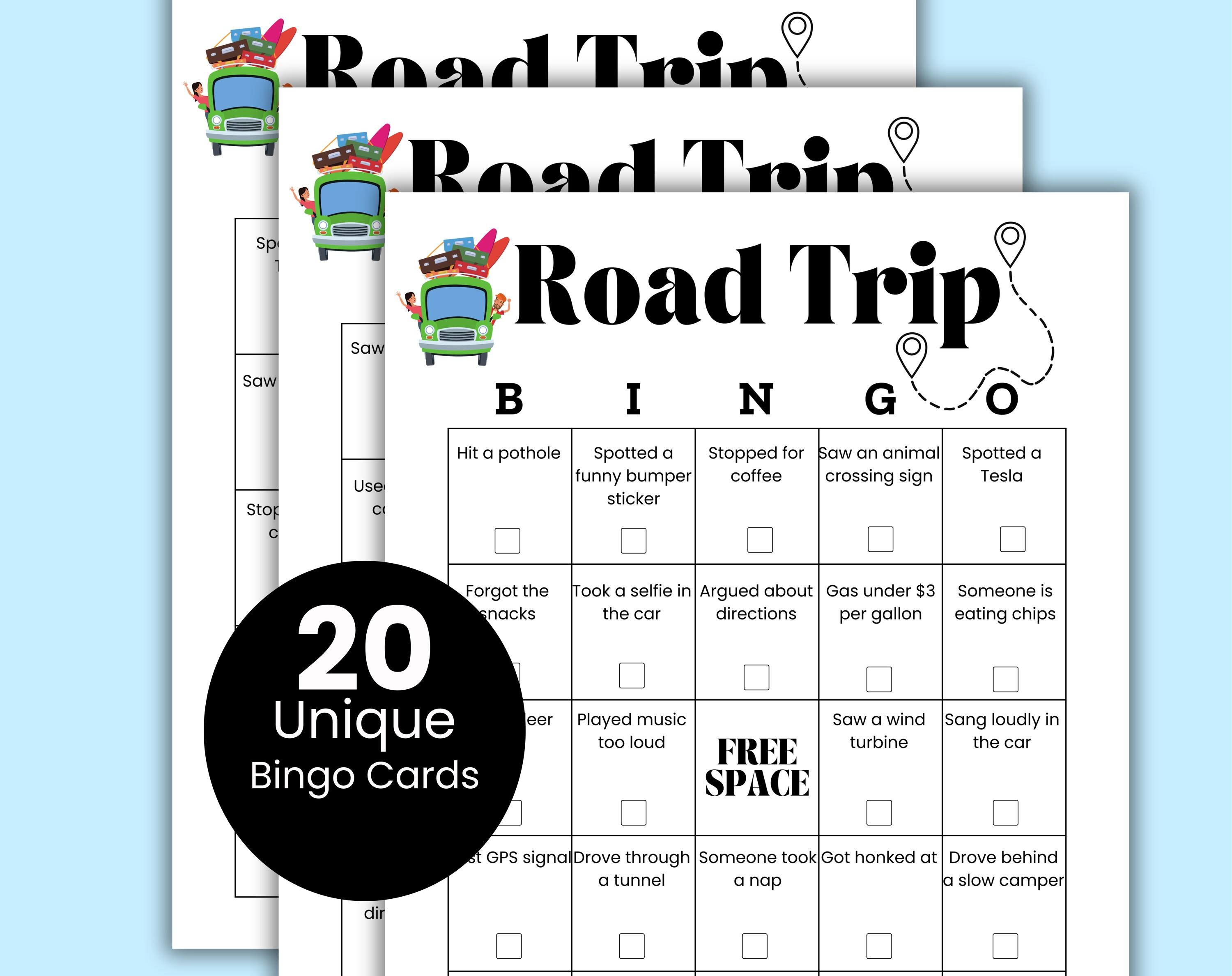 Road Trip Bingo, Car Bingo, Family Bingo, Adult Road Trip Game ...