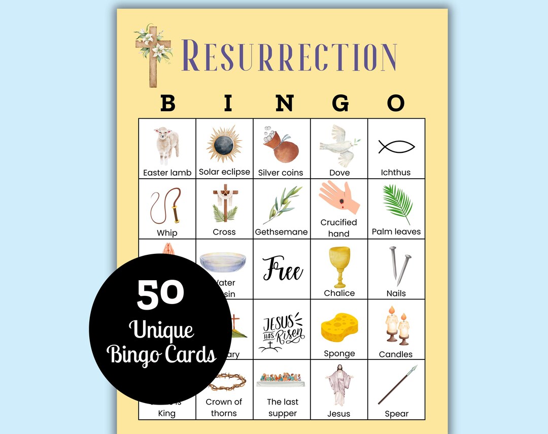 Resurrection Bingo, Religious Easter Bingo, Easter Bingo, Easter Story ...