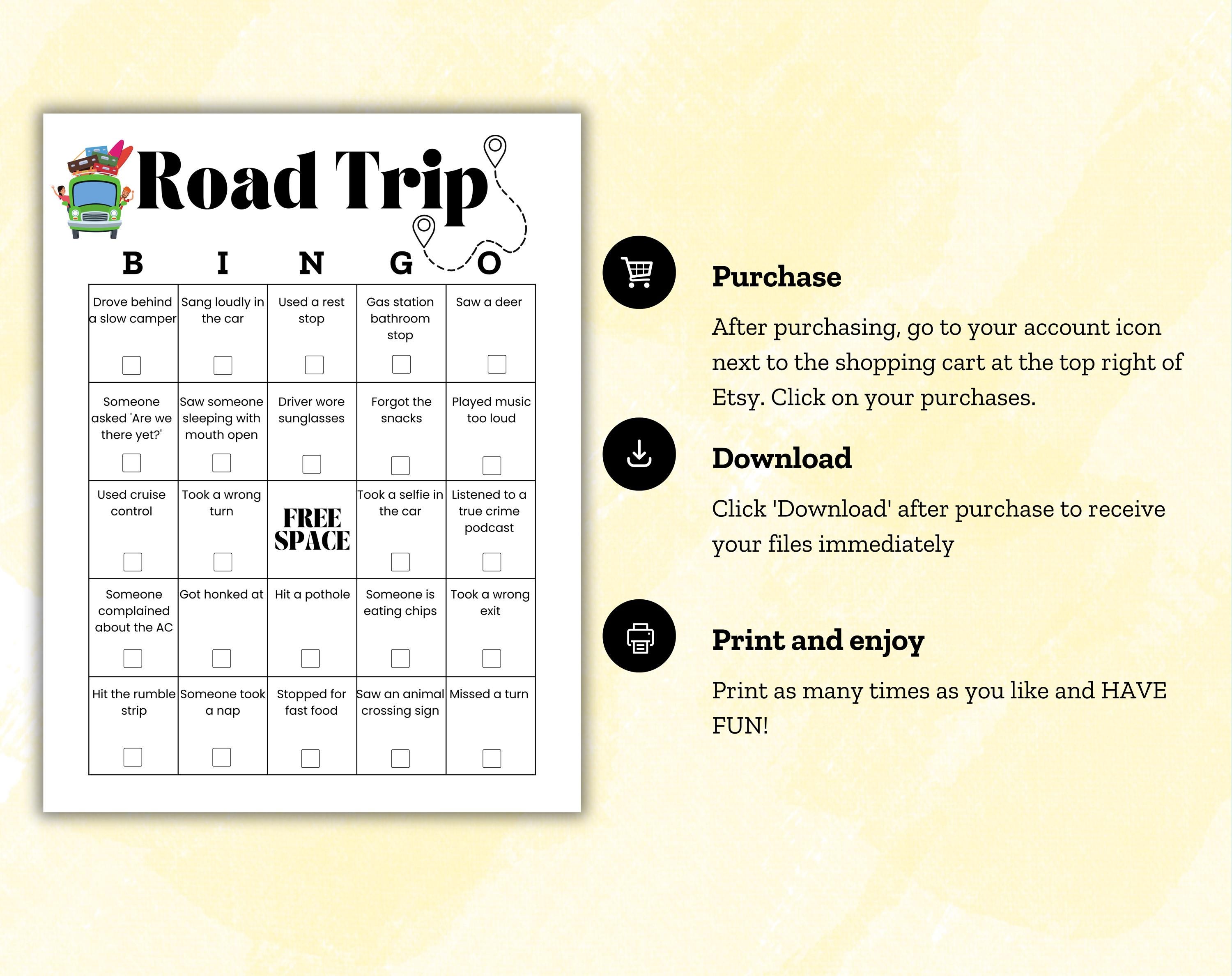 Road Trip Bingo: Family Car Travel Game (PDF) - Etsy