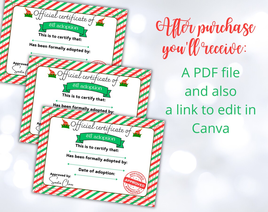 Elf Adoption Certificate, Elf Certificate, Elf Note, Adoption ...