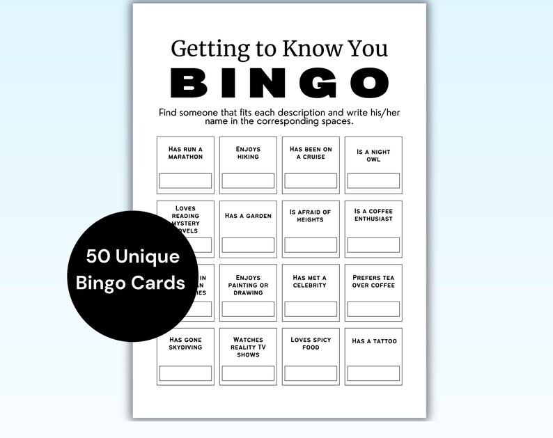 Getting to Know You Bingo, Mix and Mingle Bingo, Human Bingo ...