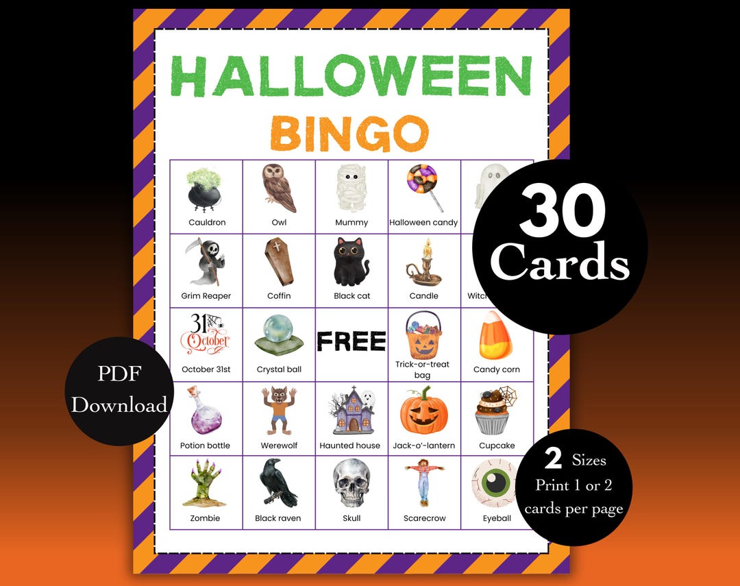 Halloween Bingo Game: 30 Unique Cards, Printable Party Activity ...