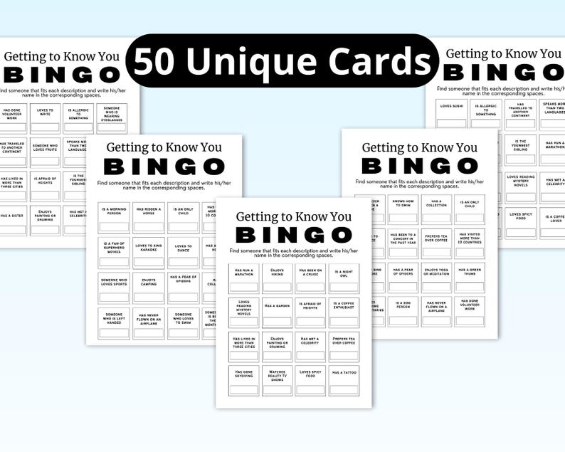 Getting to Know You Bingo, Mix and Mingle Bingo, Human Bingo ...