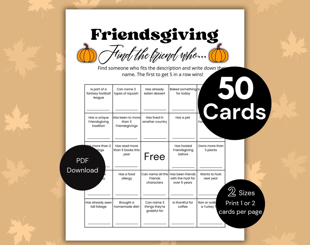 Friendsgiving Bingo, Thanksgiving Games, Find the Guest Bingo, Office ...