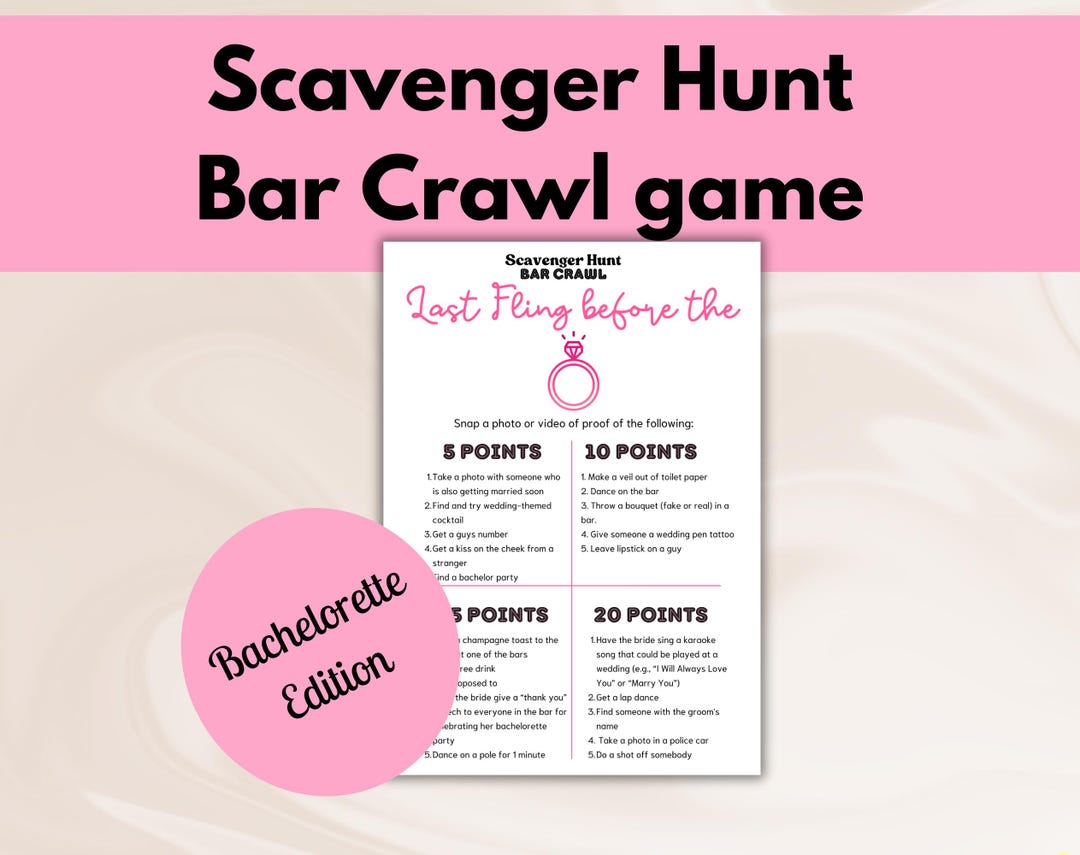 Camp Bachelorette Bar Crawl Bingo: Final Fiesta Scavenger Hunt ...